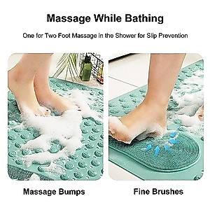 YCT Bathtub Mat Non Slip, Bath Mats for Tub, Shower Mat with Suction Cups Drainage Holes, Machine Washable, Foot Massage, Exfoliating, 27.5 x 14.2 inches, Green