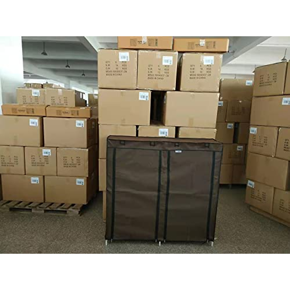 TXT&BAZ 27-Pairs Tool Free Easy Assembled Boot Rack Double Row Shoe Rack Covered with Nonwoven Fabric (7-Tiers Brown)