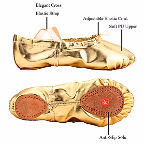 MSMAX Adult Lyrical Ballet Dance Shoes Women Yoga Flat Gold Costume Slippers for Men 9 M US Women