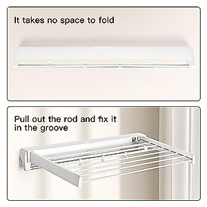 Nisorpa Invisible Wall Mounted Drying Rack Collapsible Wall Mounted Clothes Hanger Clothes Laundry Drying Rack Wall Mount Drying Racks for Laundry 7 Drying Rods (White)