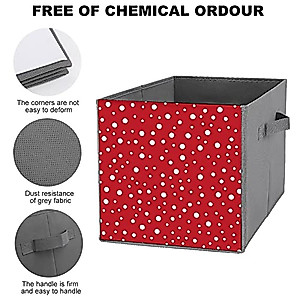 White Red Dots Storage Bin Foldable Cube Closet Organizer Square Baskets Box with Dual Handles