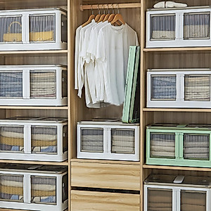 Attelite Storage Bins with Lids, 37.5Gal Plastic Storage Bins with Wheels,Collapsible Stackable Storage Bins with 5 doors, Closet Organizers Foldable Storage Containers Box