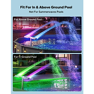POOLHACKER Pool Fountain with 7-Color LED Lights, Above/Inground Pool Fountain Lights with Remote Control, Adjustable Pool Sprinkler Fountain with Dual Spray Heads, Above Ground Pool Cooling System