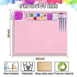 Silicone Craft Mat, 20"x 16" Nonstick Silicone Painting Mat Large Silicone Art Mat with Cleaning Cup and Paint Holder, Multipurpose Silicone Craft Sheet for Painting Clay Resin Casting