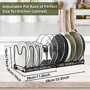 ROOHUA Pot Rack -Expandable Pan Organizer for Cabinet, Lid Holder with 10 Adjustable Compartment for Kitchen Cabinet Cookware Baking Frying Rack