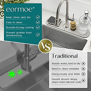eormoe Kitchen Faucet Splash Guard - Diatomite Stone Sink Tray, Faucet Absorbent Mat for Bathroom Counter [Light Grey, 17.7" x 3.9"]