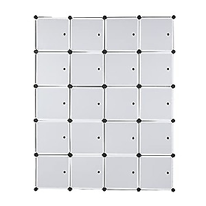 Portable Wardrobe Closet, Modular Plastic Clothes Storage Cabinet Chest w/ Doors, Organizer Cube DIY Bookshelf Combination Armoire for bedroom, living room, Black (20-Cube & 5 Hanging Section)