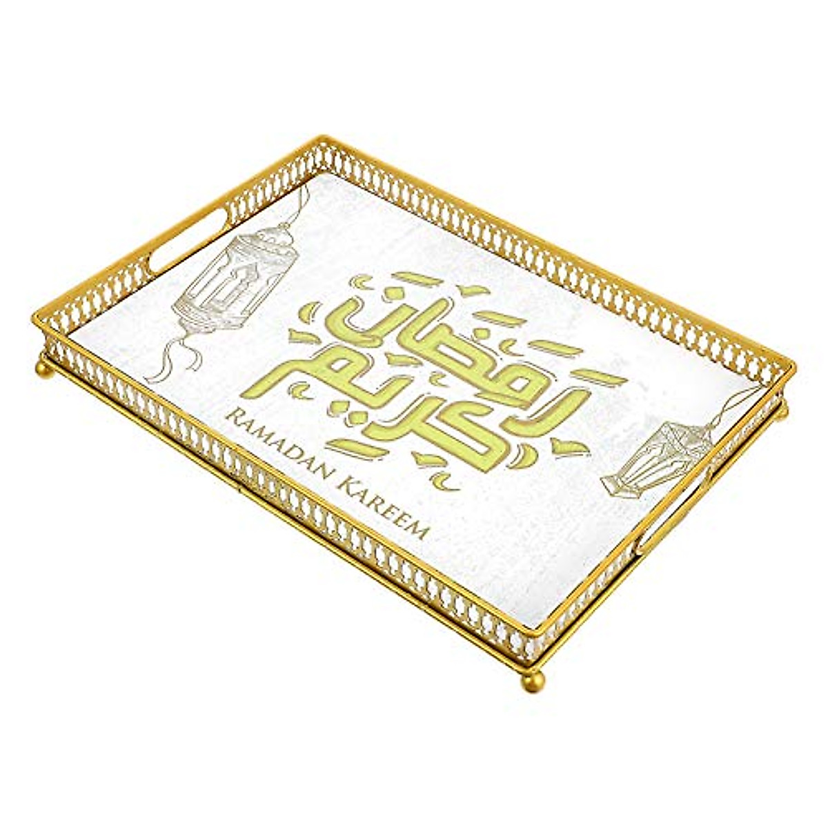 VALICLUD Golden Coffee Tea Serving Tray Eid Ramadan Food Tray Muslim Islam Mubarak Snake Plate Mubarak Dessert Plate Ramadan Mubarak Eid Decor Tray for Home Party Food Serving Dish