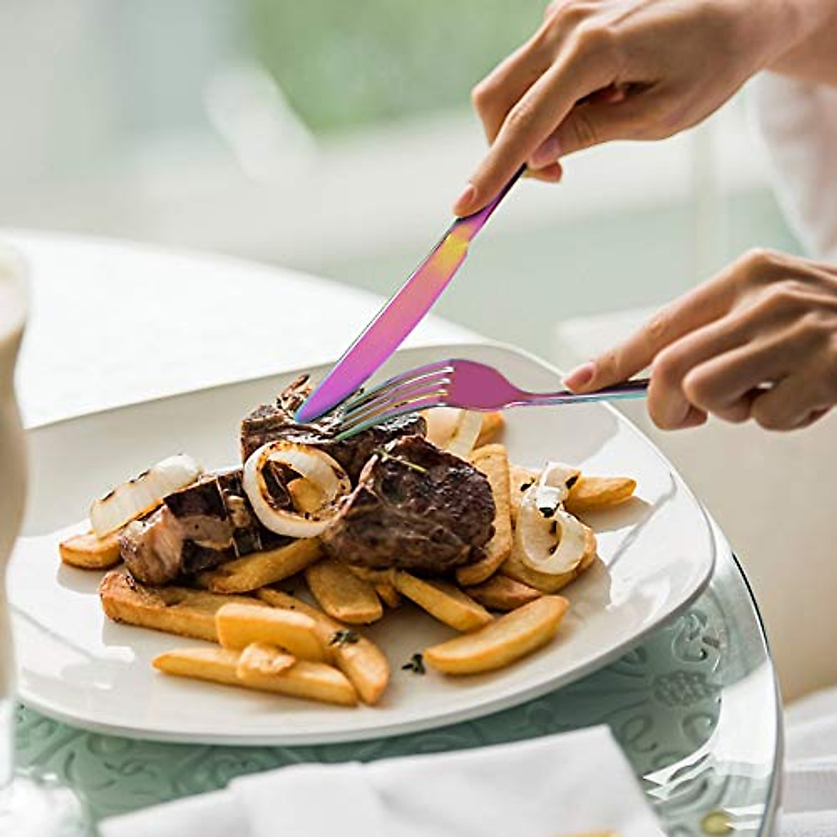 Reusable Travel Utensils Cutlery Set with Case, YIMICOO Stainless Steel Portable Flatware Set Silverware Set for Camping Picnic Office or School Lunch (Pink)