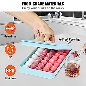 VEVOR Ice Cube Tray, 3 Pack 170 Balls Mini Ice Cube Tray for Freezer, 2x33pcs and 1x104pcs Sphere Ice Cube Making for Chilling Cocktail Whiskey Tea Coffee, Include Ice Trays & Ice Bin & Scoop