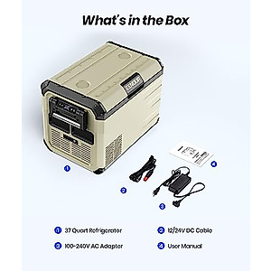 EENOUR 12 Volt Refrigerator Portable Freezer 37 Quart/35L Battery Powered Cooler Compressor Car Fridge 24W Super Energy Saving -4~50℉ 12/24V DC 110~240V AC Fast Cooling Perfect for RV Truck Van Camping Boat