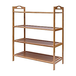 MONIPA Bamboo Shoe Rack Organizer for Entryway, 4 Tier Free Standing Shoe Self Storage for Hallway Closet Living Room