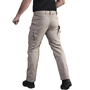 CARWORNIC Gear Men's Tactical Cargo Pants Waterpoof Lightweight Rip Stop EDC Military Combat Trousers (34W x 30L, Khaki-2)