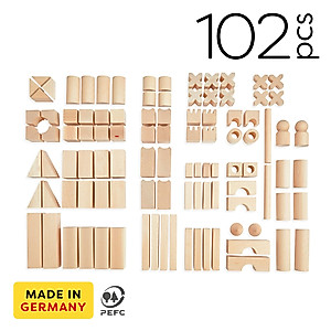 HABA Extra Large Wooden Building Blocks 102 Piece Set: Open-Ended Stacking Toys, Toddler Blocks, and Wooden Toys Made in Germany