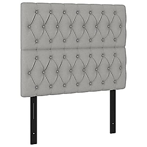 vidaXL Box Spring Bed with Mattress and LED Bedroom Upholstered Single Bed Frame Base Mattress Protector Foam Topper Light Gray Twin XL Fabric