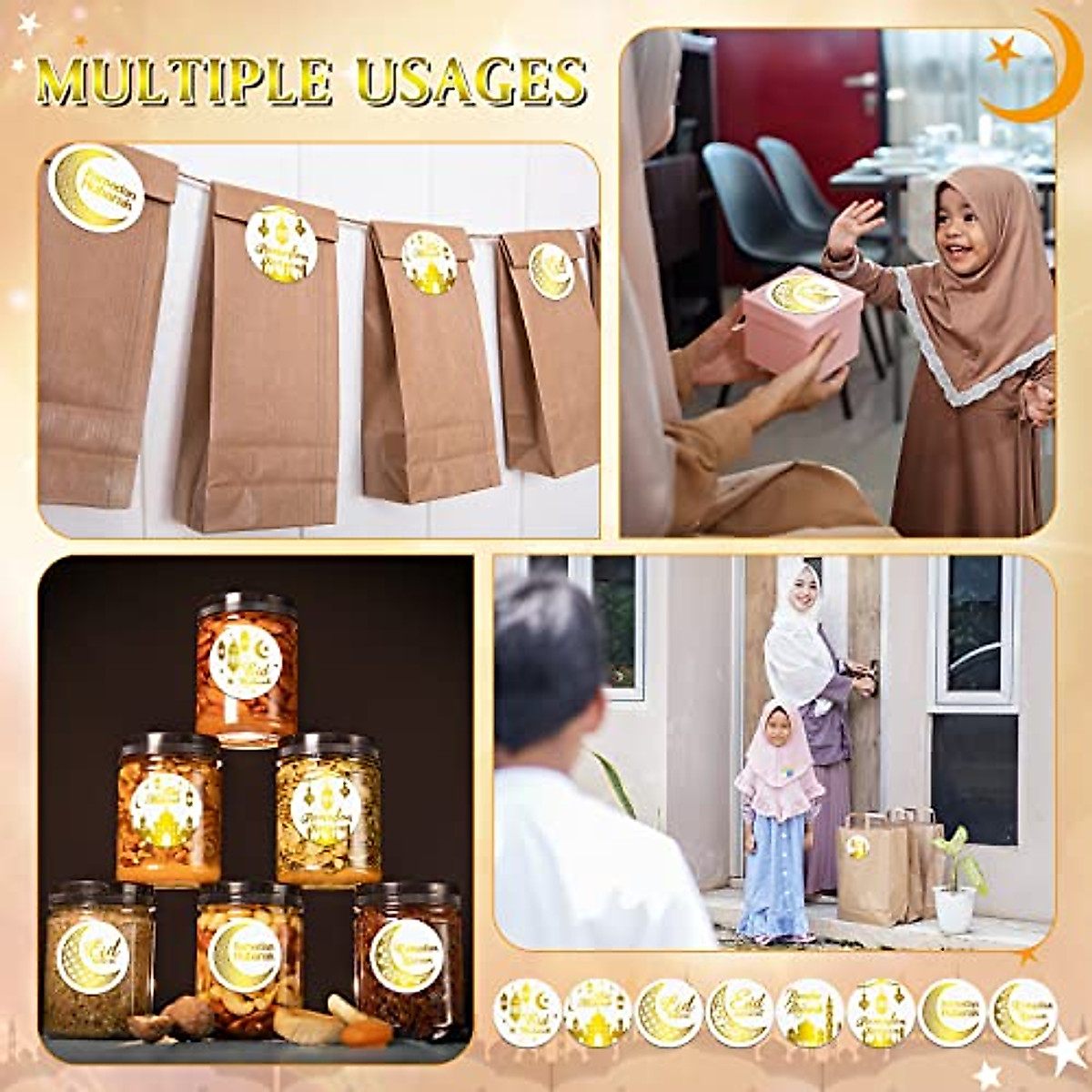 1000 Pcs Ramadan Stickers 1.5 Inch Eid Mubarak Stickers Ramadan Kareem Stickers Ramadan Mubarak Stickers Islamic Muslim Gift Labels Ramadan Kareem Labels for Eid Party Decorations Supplies, 8 Styles