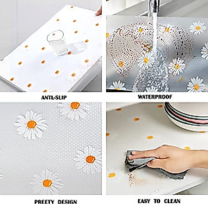 Daisy Shelf Liner for Kitchen Cabinets Non-Adhesive Drawer Liner Non-Slip Refrigerator Liner Waterproof Fridge Pad Cupboard Mat Easy Placemats, Ideal for Wire Pantry Bathroom, 11.8"X59"