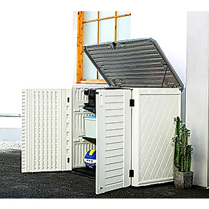 HOMSPARK Storage Shed Horizontal Outdoor Storage Box Weather Resistance, Multi-Purpose Shed Lockable with Floor - Durable Storage for Yard Toys, Garden Tools, Patio Accessories, Cream White