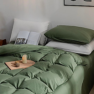 JELLYMONI Only 1 Piece Duvet Cover King Size - 100% Washed Cotton Linen Like Textured Comforter Cover, Breathable Soft Quilt Cover Without Pillowcases (Green, King 104"x90")