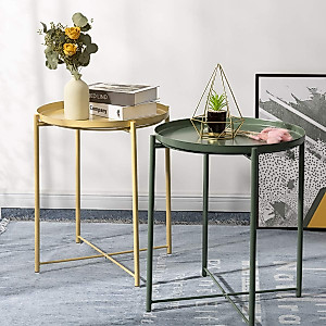 danpinera Side Table, End Table for Small Spaces Accent Metal Bedside Table Round Small End Table, Outdoor Side Table Accent Patio Side Table Anti-Rust and Waterproof Dark Green