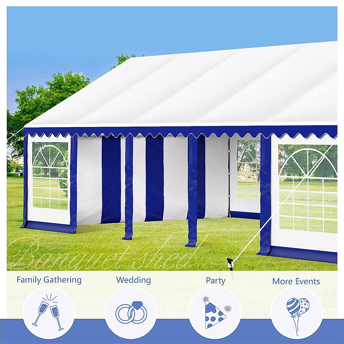 MFSTUDIO 16'x32' Party Tent, Outdoor Heavy Duty Party Tents with Removable Sidewalls, Large Canopy Tent Shelter for Outdoor Events Wedding Birthday, Blue