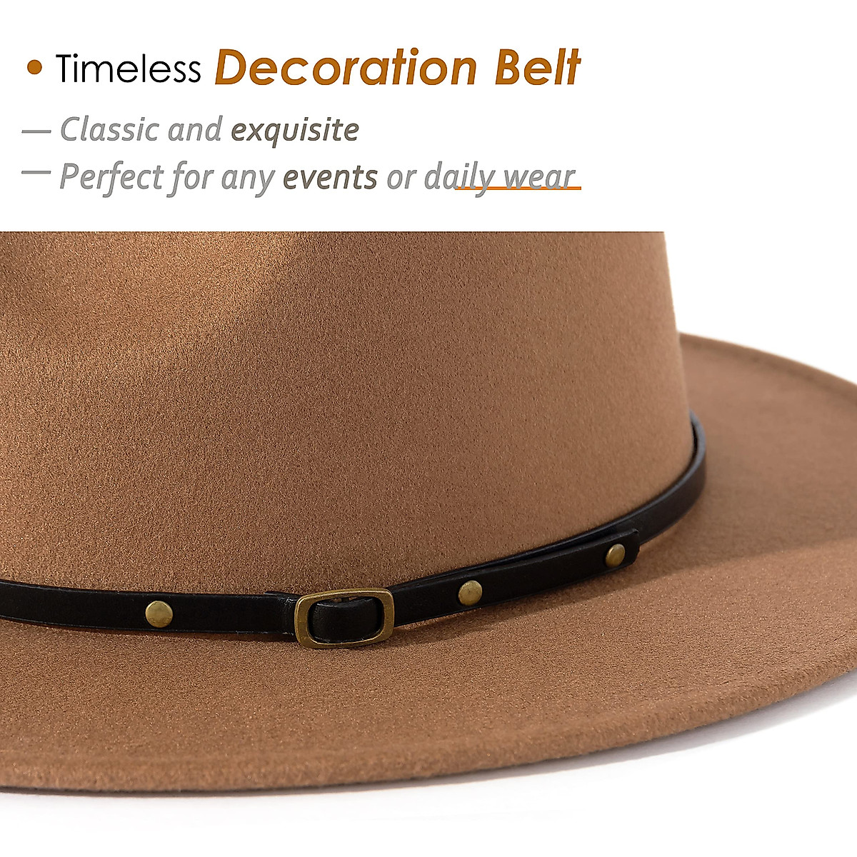 Lisianthus Women Belt Buckle Fedora Hat Dark-Camel