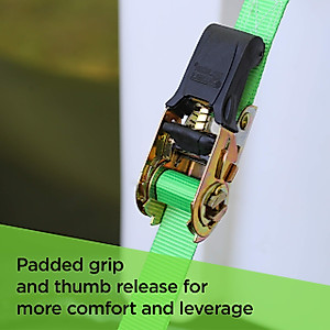 SMARTSTRAPS - 101W QuadWinder 14’ Padded Ratchet Tie Down, Green (4pk) - Patented Self-Loading Storage Case - 1,500lb Break Strength, 500lb Safe Work Load – Haul Lighter Loads Like ATV’s, Mowers and More