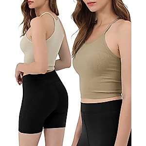 ODODOS Women's Crop 3-Pack Washed Super Soft Lightweight Rib-Knit Camisole Crop Tank Tops, Mushroom Taupe Charcoal, X-Small/Small