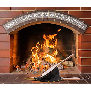 Wood Fireplace Bellows 17''x7.5'' with Hanging Leather Strap, Brown Air Bellower for Outdoor BBQ and Camping