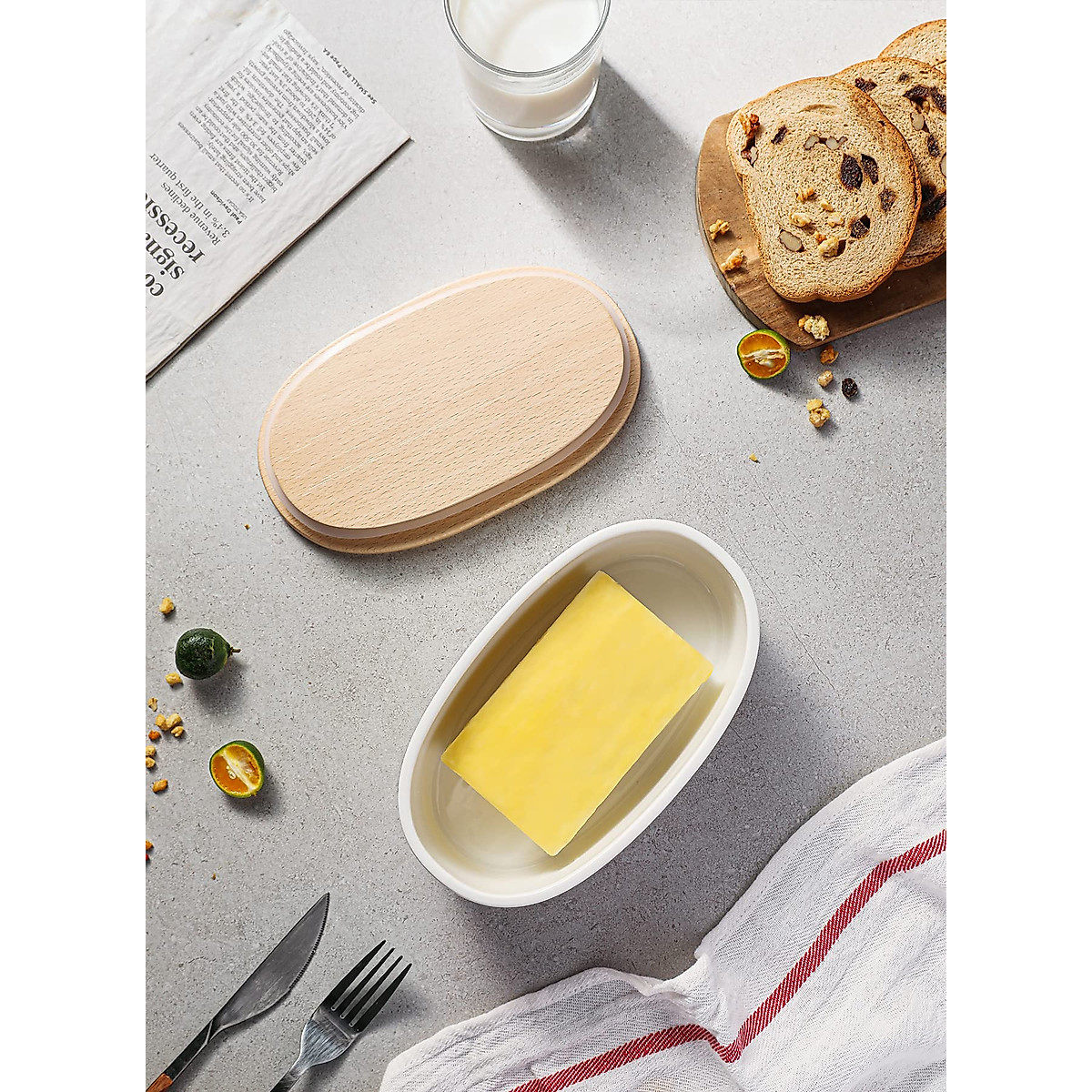 Sweese 331.101 Airtight Butter Dish, Oval Butter Dish with Lid for Countertop - Large Butter Keeper Container - Butter Dishes with Cover for 2 Stick of Butter - Housewarming, Kitchen Gift- White