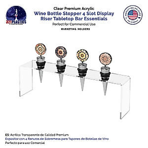 Marketing Holders Wine Bottle Topper Display Stand 4 Slot Rack .75 Inch Wide Holes Stand Premium Clear Acrylic 9.75 Inch Wide by 2 Inch Deep Showcase Your Collection
