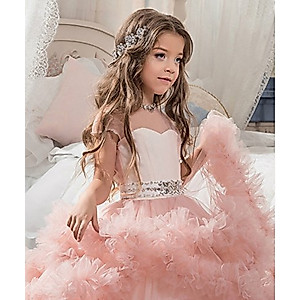 Stunning V-Back Luxury Pageant Tulle Ball Gowns for Girls 2-12 Year Old Pink,Size 10