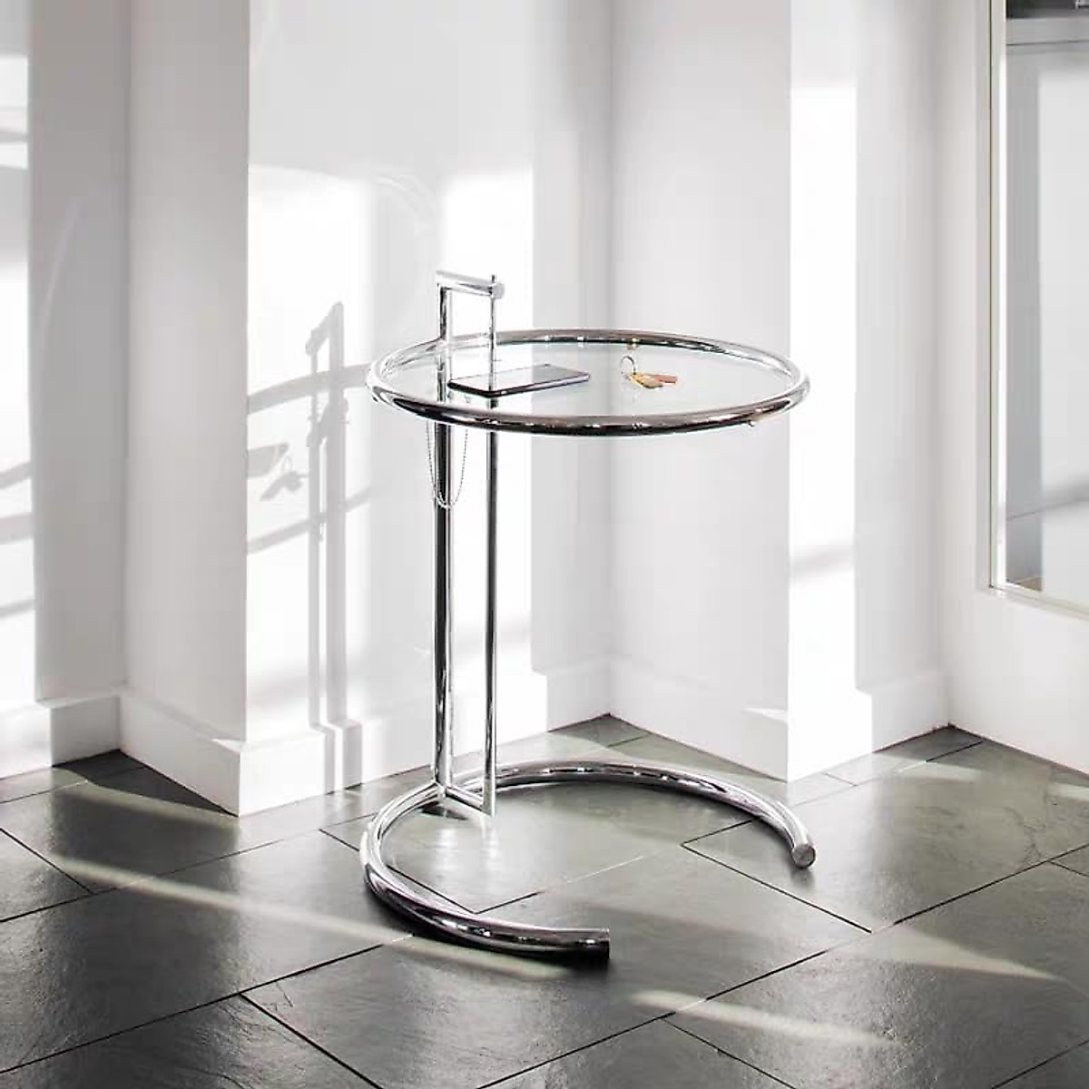 First of a Kind Side End Table with Glass for Living Room Study Lounge Office - Eileen Side Table, Height Adjustable Glass Side Table