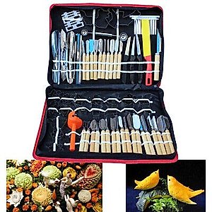 80pcs Kitchen Carving Tools Kit,Portable Vegetable Fruit Food Peeling Carving Tools Kit Culinary Carving Tool Set Fruit Veg Garnishing Making for Chef DIY with Carry Box
