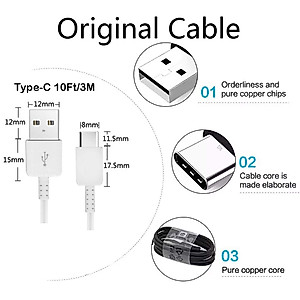 Works by VOLT PLUS TECH Original 10ft USB-C Cable Compatible with Your Sony WF-1000XM3 with Fast Charging and Data Transfer. (White 3M)