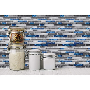 Art3d Peel & Stick Brick Kitchen Backsplash Self-Adhesive Wall Tile Stone Design, 10 Sheets, Blue Marlbe, 30 * 30cm (A17086P10)