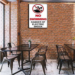 Tin Sign Swimming pool sign no lifeguard on duty swimming risk sign Home Gate Garden Bar Restaurant Cafe Office Shop Club Decoration 12x16inch