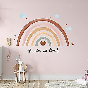 Rainbows Wall Decal, Boho Rainbow Stickers Large Rainbow Wall Decor Peel and Stick Wallpaper for Girl Bedroom Baby Shower Nursery Kid Playroom Classroom Decor You are So Loved 30 x 14 inches (Boho)