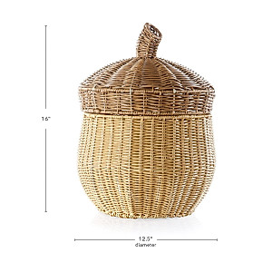 Kaplan Early Learning Acorn Washable Wicker Floor Basket with Lid| Home Decor Organizer | Nature-Inspired Woven Rattan Storage Bin
