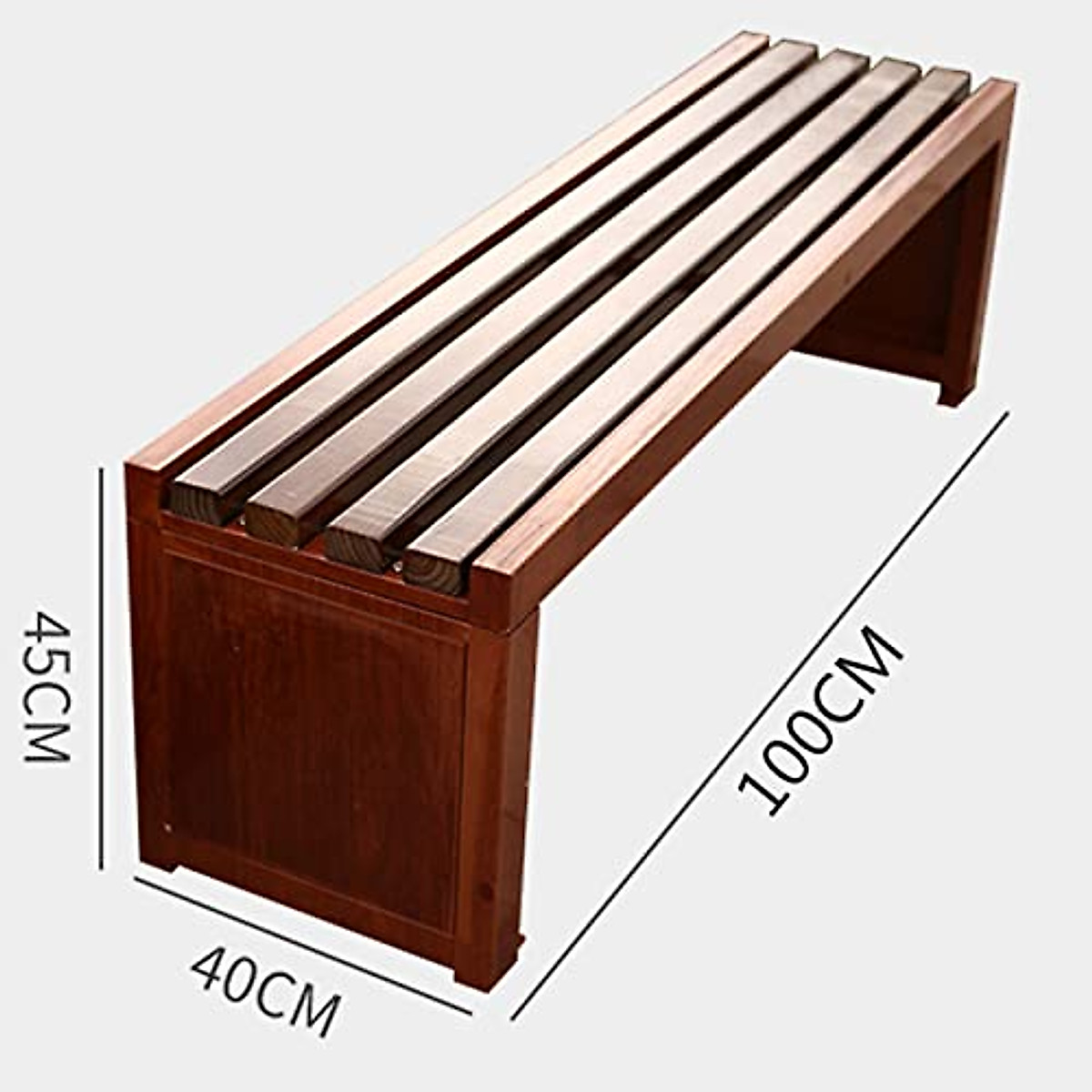 Outdoor Garden Bench Patio Seating, Wooden Backless Porch Bench Metal Steel Frame Park Chair, Lawn Path Slatted Seats Yard Decor Deck Furniture Loveseat, School Playground Club Commercial Bench