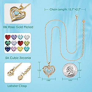 REDBEE Necklace for Mom 18K Rose Gold Filled 925 Sterling Silver Birthstone Diamond Heart Pendant Necklace for Women, Jewelry for Birthday Mothers Day for Mom Valentines Day for Wife Gifts for Her I