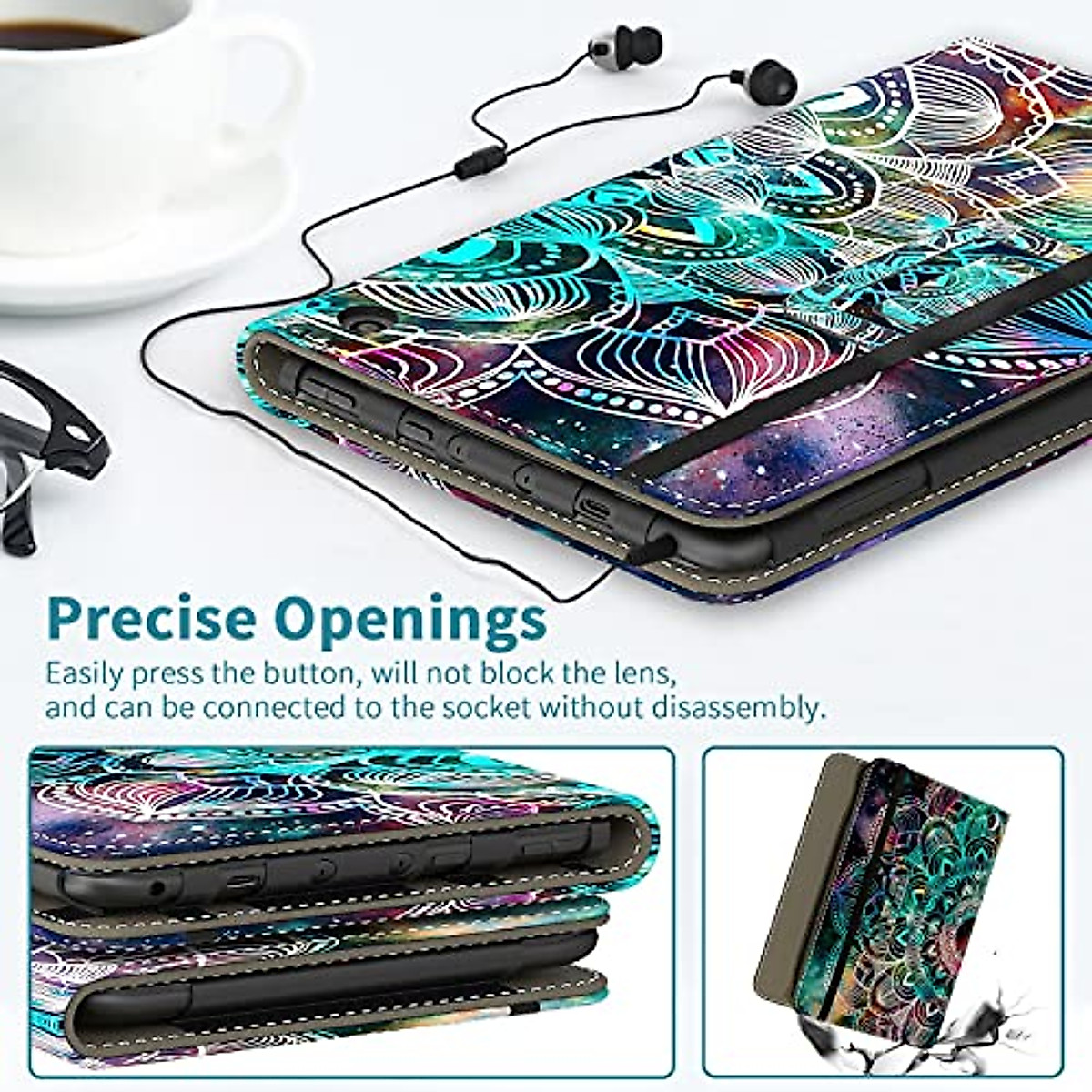 COOWPS Folio Case for Amazon Fire HD 10 (ONLY Fit 11th Generation, 2021 Release) and Fire HD 10 Plus Tablet - Slim Folding Stand Cover with Auto Wake/Sleep & Hand Strap, Mandala Flower