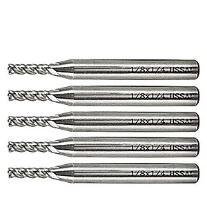 5Pcs End Mill Set, Yosoo HSS CNC 1/8'' End Mill Cutter Drill Bits 1/4'' Shank for Wood, Nylon, Aluminum, Steel, 4 Flute Straight End Mill Set 1/8'' - 1/4''