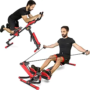 4 in 1 Rowing Machine with Adjustable Resistance Bands, Multifunction Rower Abdominal Fitness Equipment, Full Body Workout Machine for Home Gym