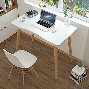 Modern Computer Desk, Spacious Thickened Work Writing Desk, White Solid Wood PC Work Writing Table, Simple Student Study Table for Bedroom Home Office Writing Desk White