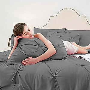 Ubauba Bedding Sets Full Size with Sheets-Pintuck 7 Pieces Bed in a Bag Grey Bed Set with Comforters, Sheets, Pillowcases & Shams,Bedding Comforters & Sets,(Grey,Full)