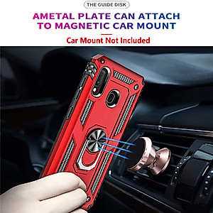 STARSHOP Samsung Galaxy A50 Phone Case, with [Tempered Glass Screen Protector Included], Military Grade Shockproof Drop Protection Phone Cover with Metal Ring Kickstand - Scarlet