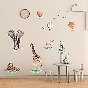 PLIGREAT Hot Air Balloons Giraffe Deer Elephant Lion Wall Stickers Removable Vinyl Peel and Stick Wall Decals for Nursery Bedroom Livinig Room Playroom Wall Decoration Home Indoor DIY Wall Art Decor