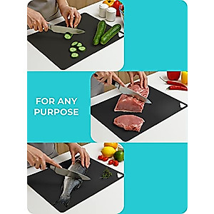 VOMAN Flexible Cutting Boards for Kitchen, Set of 3 | BPA-Free Cutting Mats for Cooking, Cutting Board Mats, Non Slip Cutting Sheets, Plastic Cutting Board Set (Black Black Black)