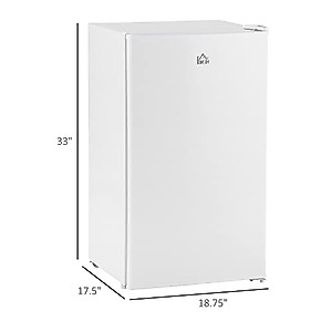 HOMCOM Mini Fridge with Freezer, 3.2 Cu.Ft Compact Refrigerator with Adjustable Shelf, Mechanical Thermostat and Reversible Door for Bedroom, Dorm, White